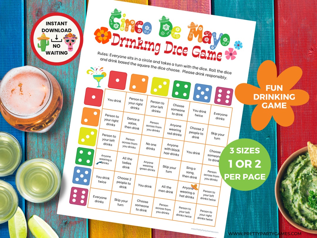 Cinco De Mayo Drunk Dice Game, Printable Party Drinking Game, Fiesta ...