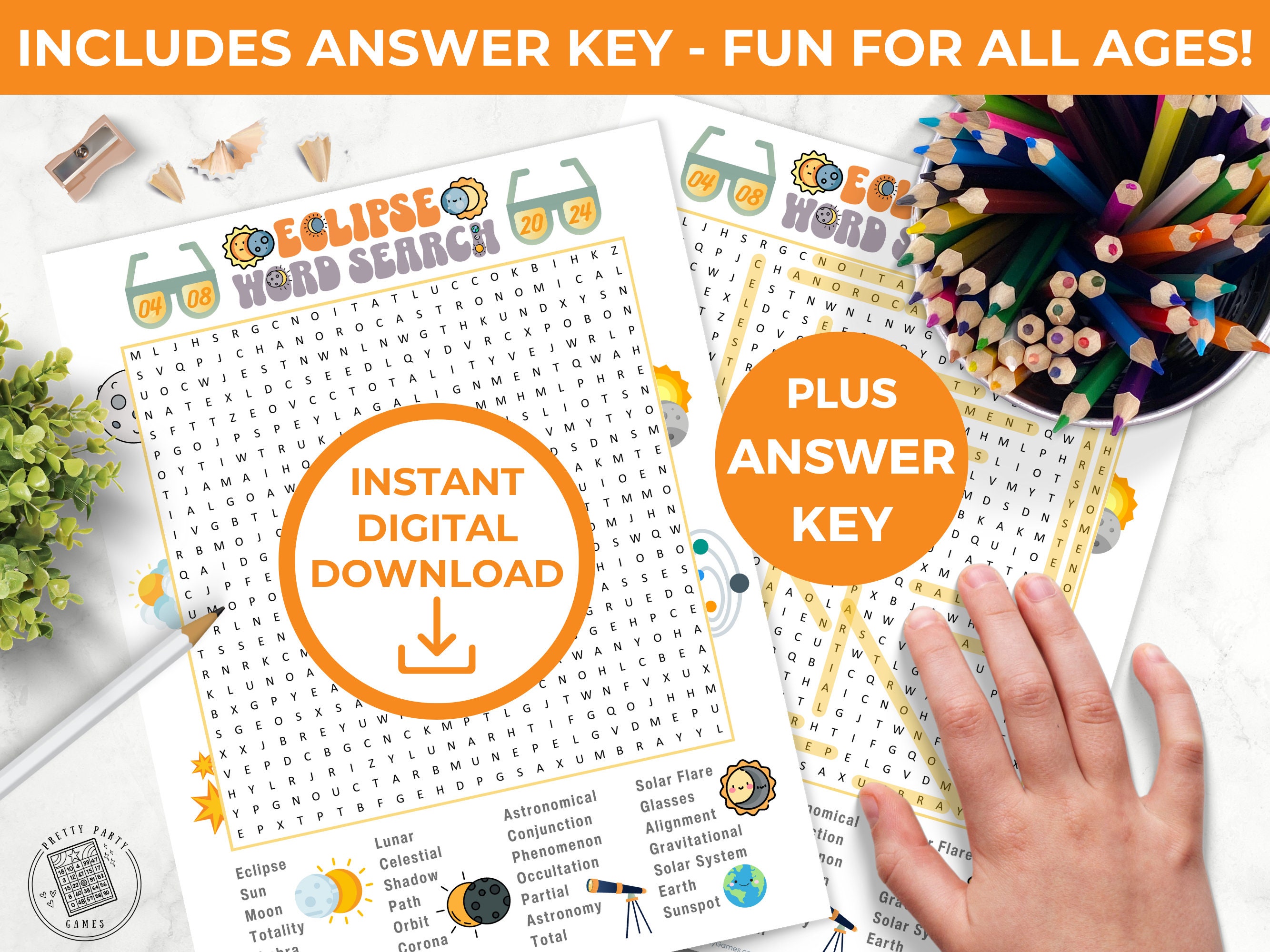 April 8 2024 Total Solar Eclipse Game, Solar Eclipse Word Search Puzzle ...