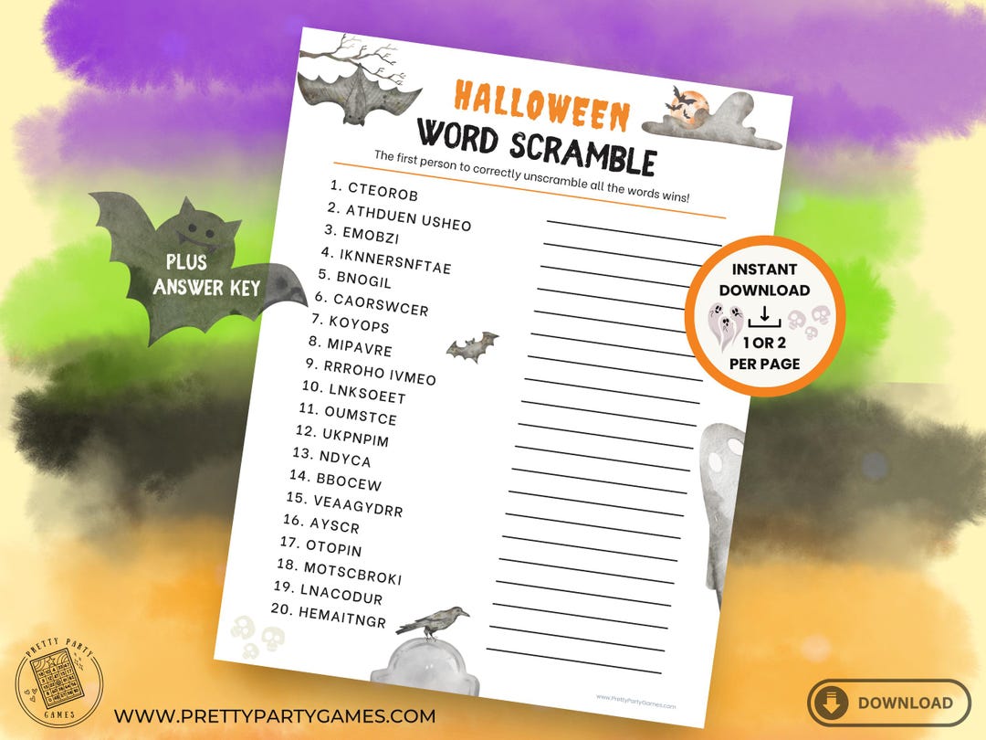Halloween Word Scramble, Printable Halloween Party Games for Kids ...