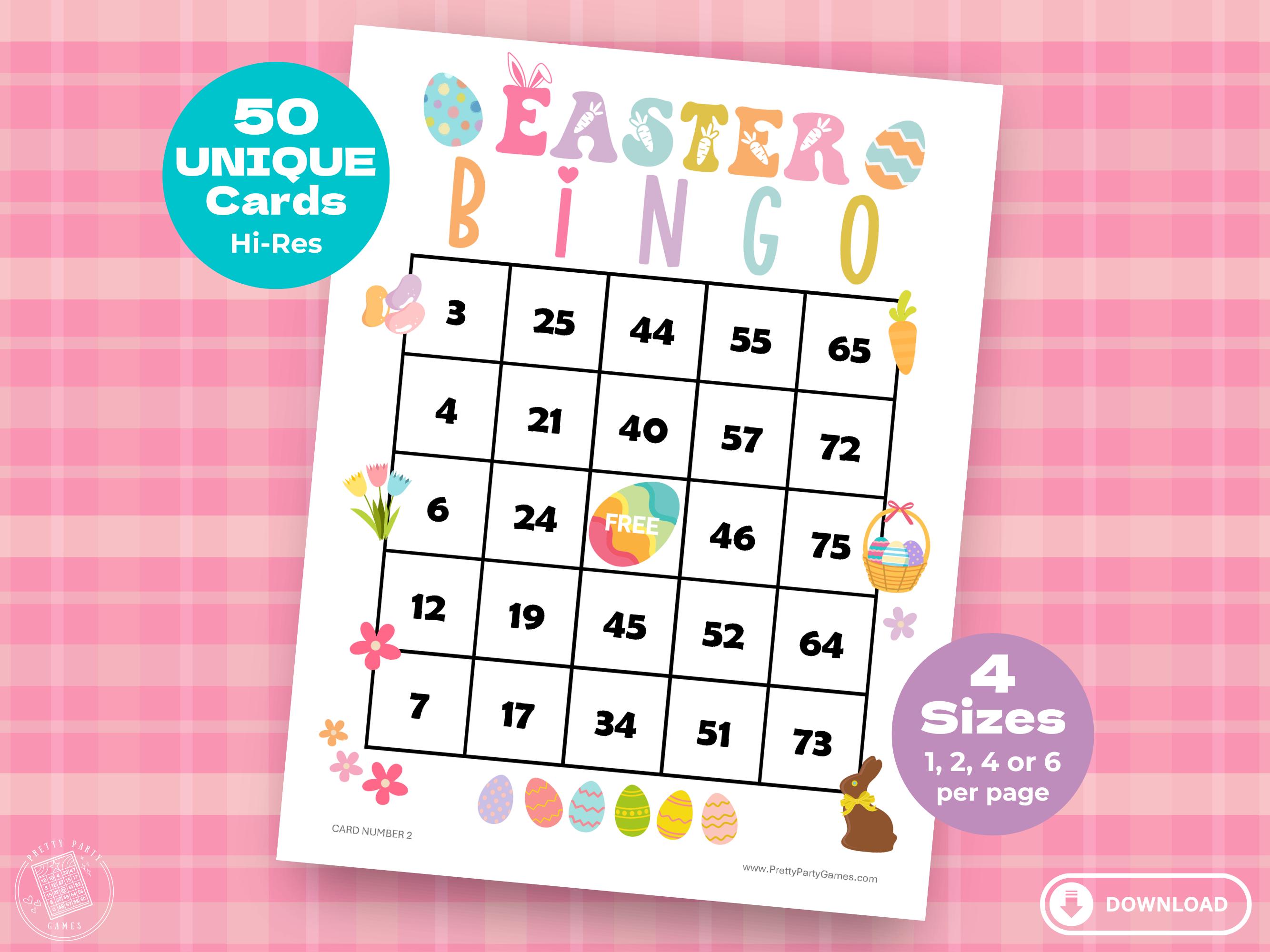 50 Easter Bingo Cards With Numbers, Spring Easter Bingo Printable for ...