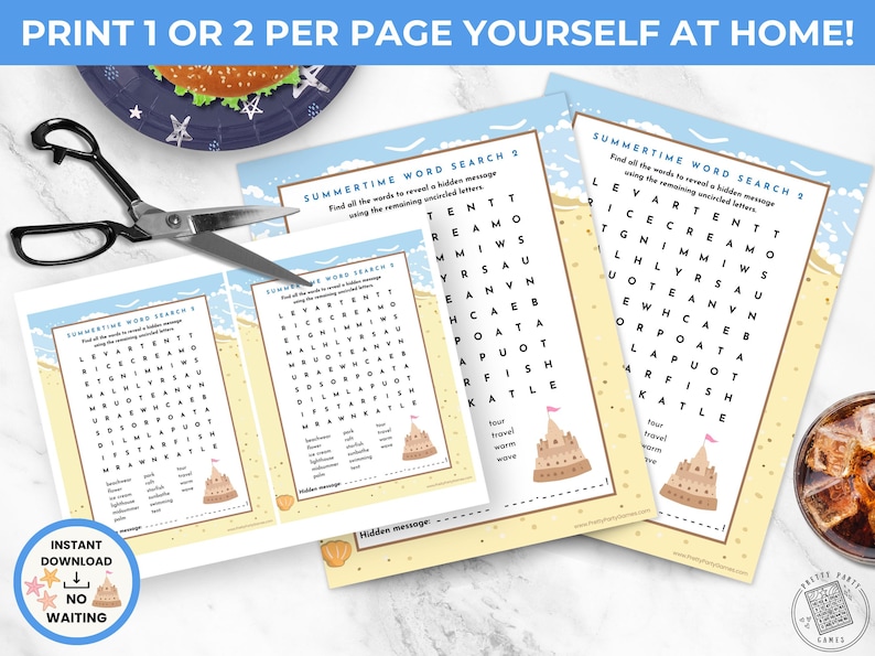 4 Printable Summer Word Search Puzzles for Kids, Fun Summertime ...