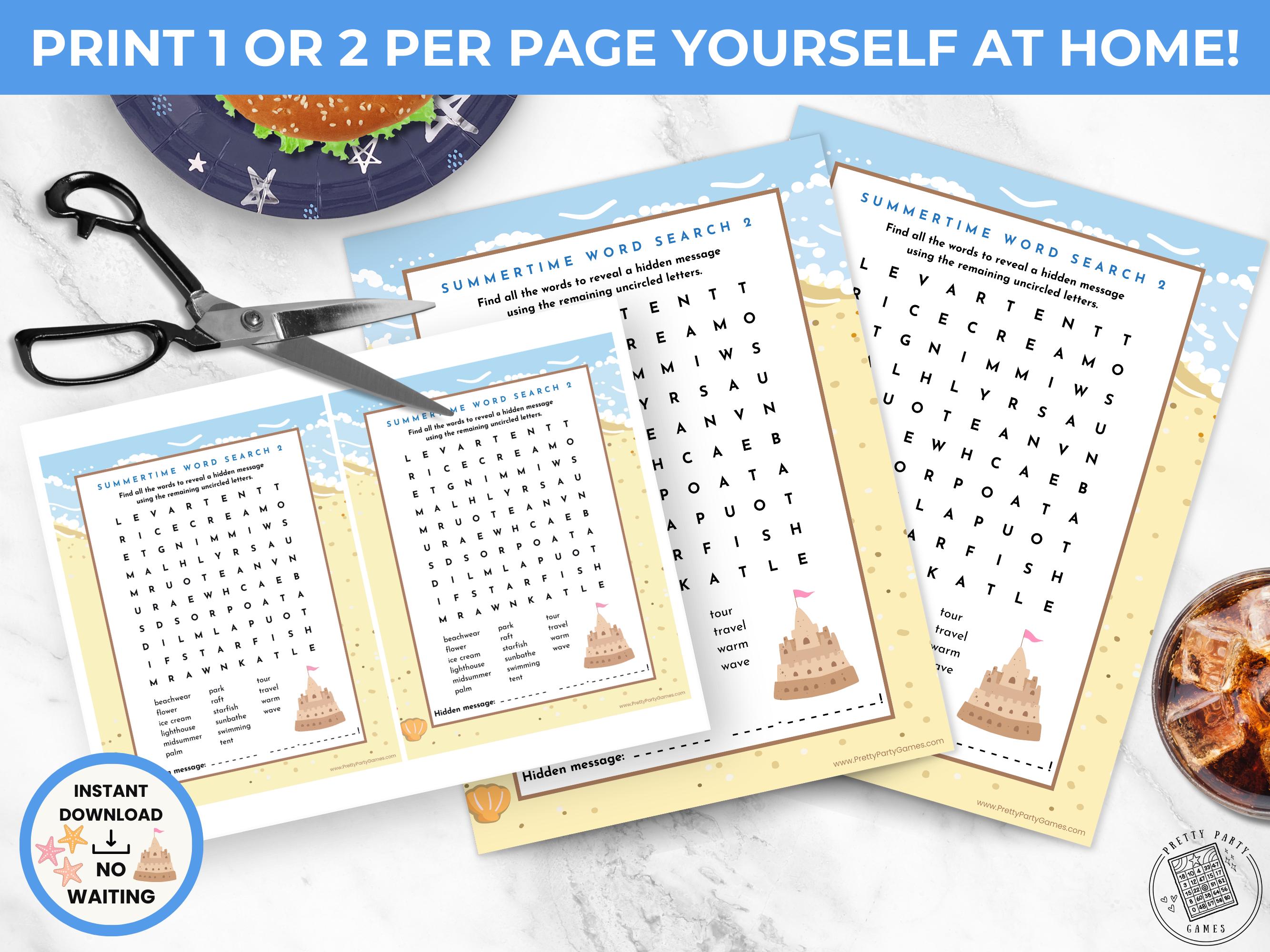 4 Printable Summer Word Search Puzzles for Kids, Fun Summertime ...