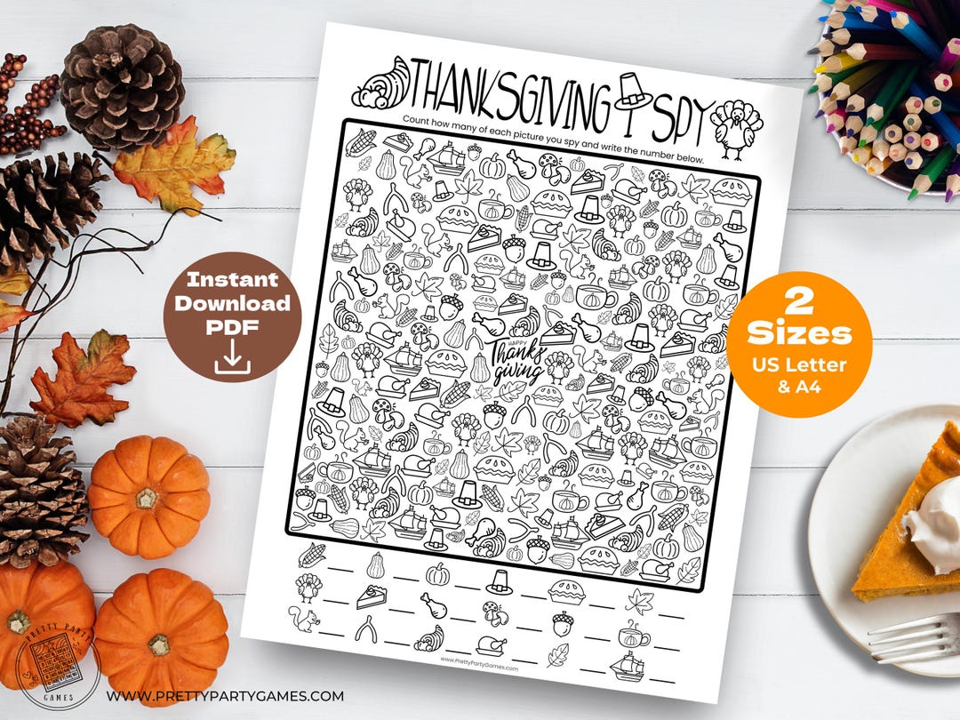 Thanksgiving I Spy Printable Worksheet for Kids, Fun Autumn Fall Party ...