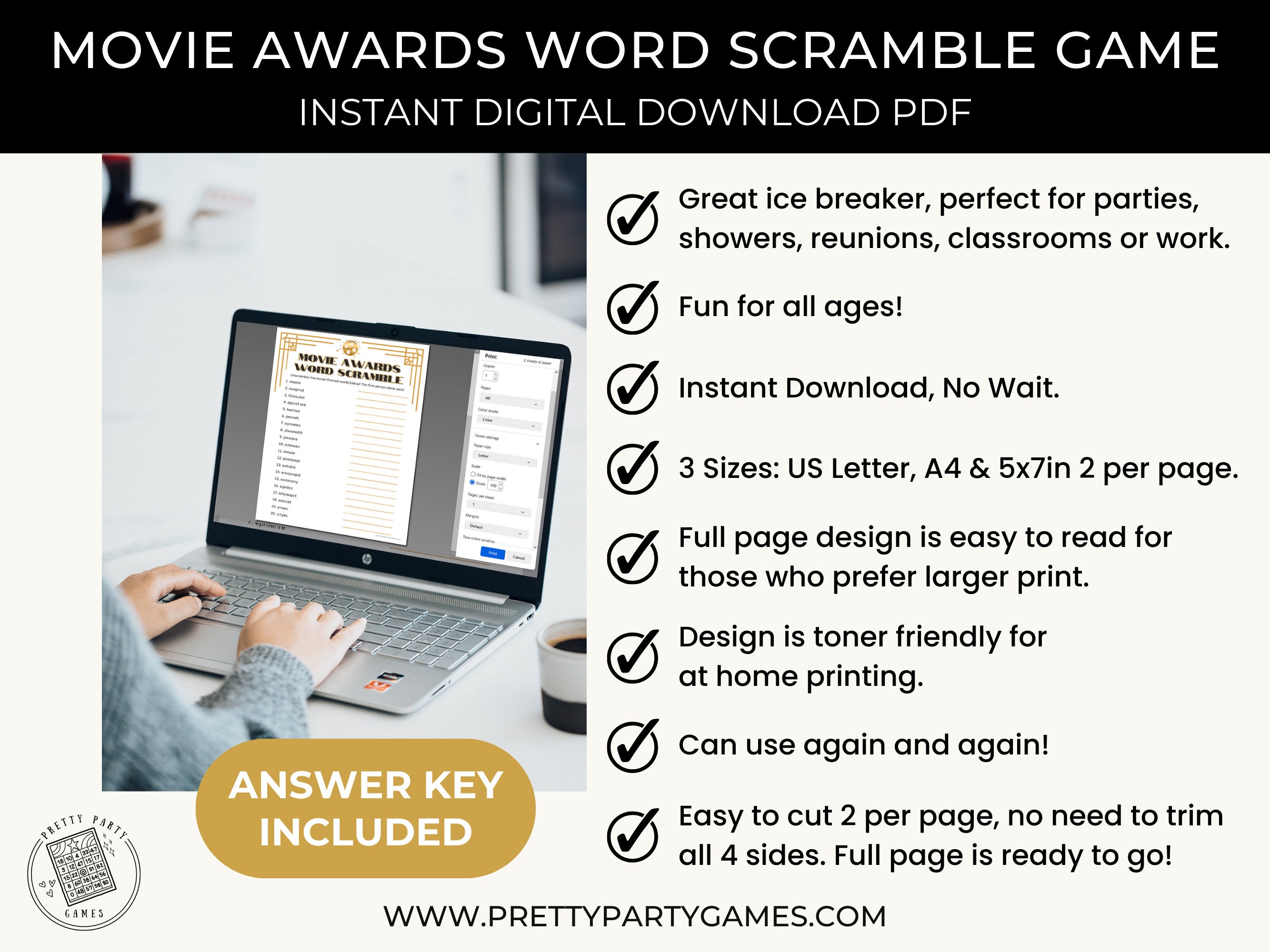 Movie Awards Word Scramble With Answer Key, Movie Awards Party Games ...