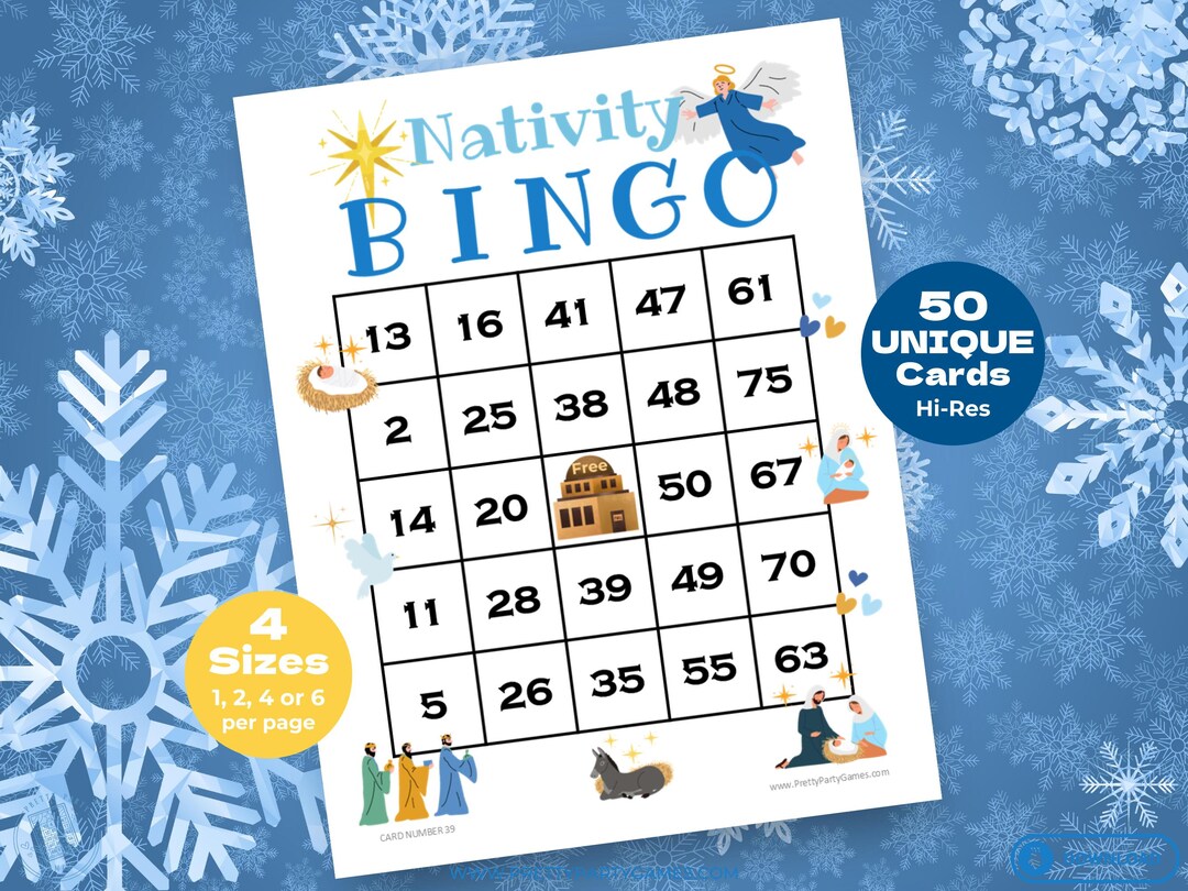50 Printable Nativity Bingo Cards With Numbers, Nativity Printable Game ...
