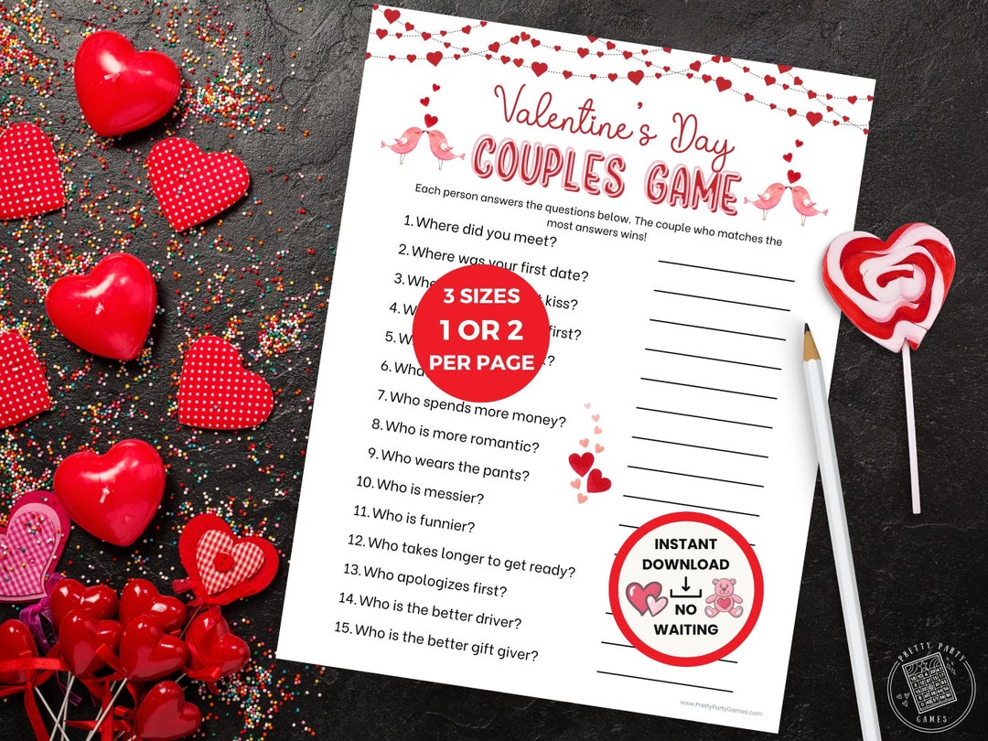 Valentine Couples Game Printable, Fun Valentines Day Games for Couples ...