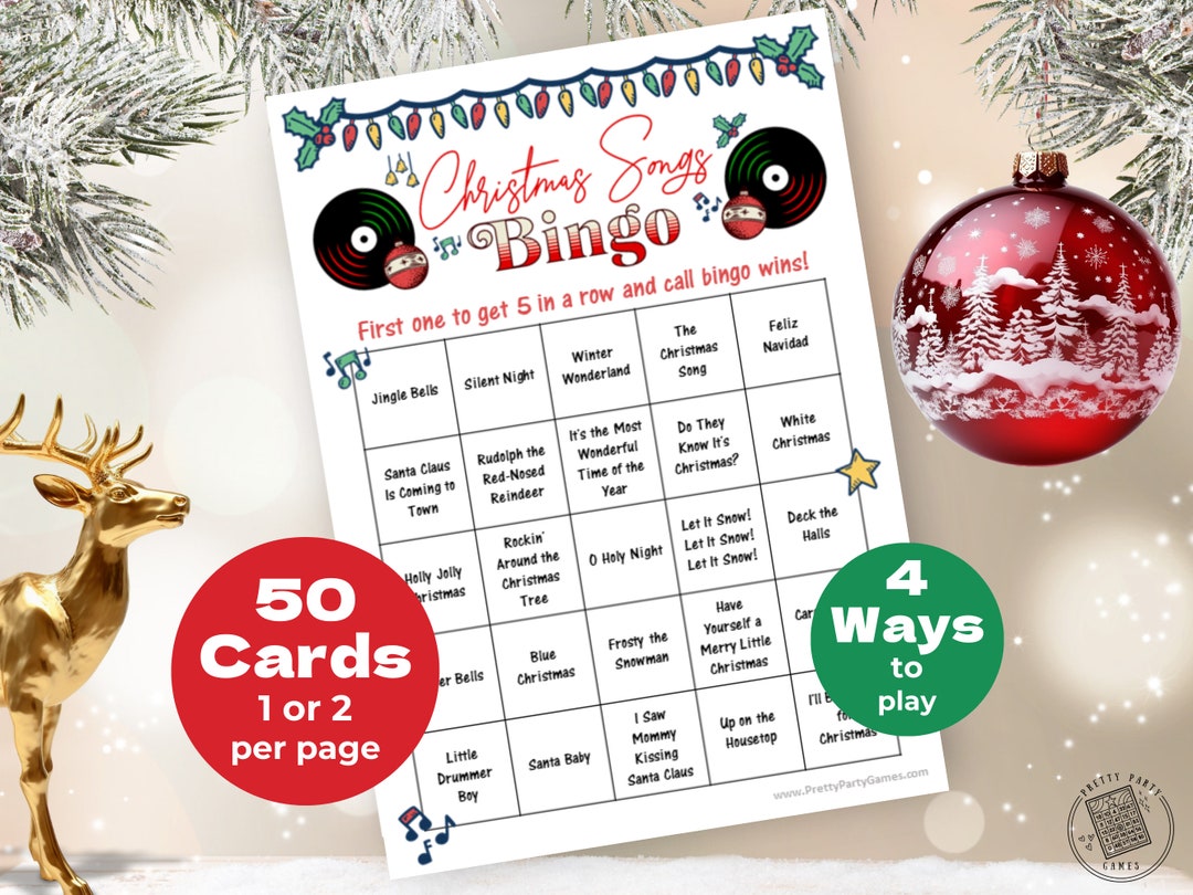 50 Printable Christmas Song Bingo Cards, Office Party Holiday Bingo ...