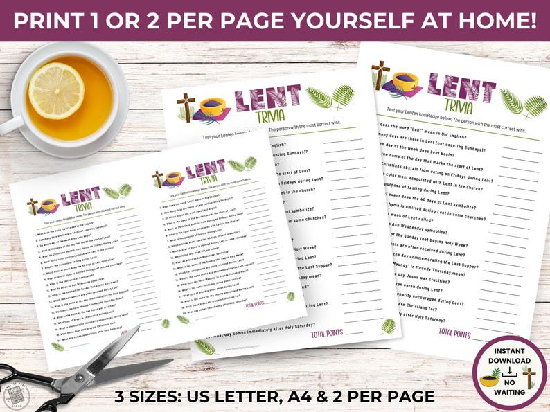 Lent Trivia Game for Kids or Adults, Catholic Lenten Party Games for ...