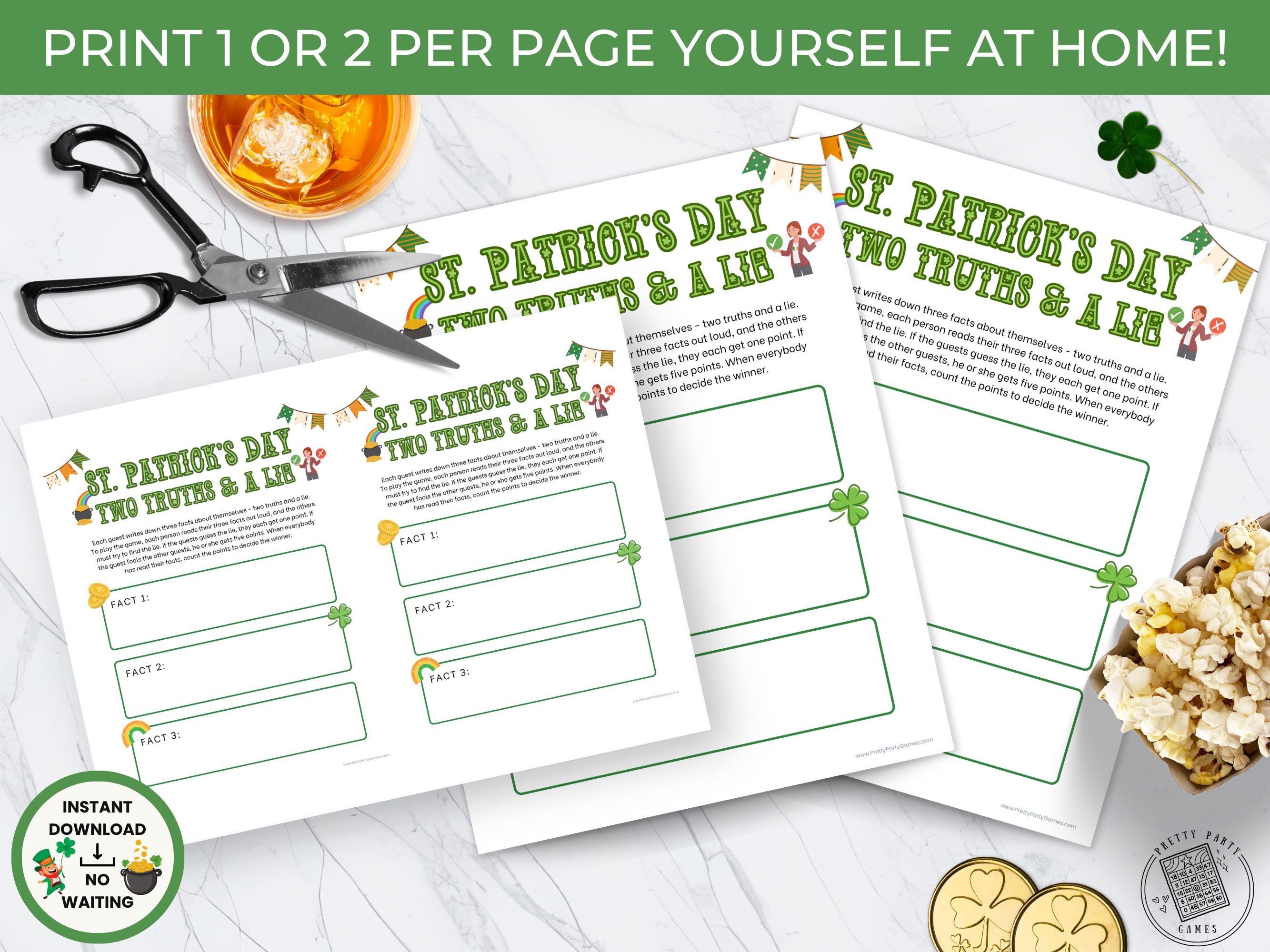St. Patrick's Day Two Truths and A Lie Game, Irish Party Games for ...