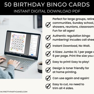 50 Printable Happy Birthday Bingo Cards With Numbers, Cute Kids Bingo ...
