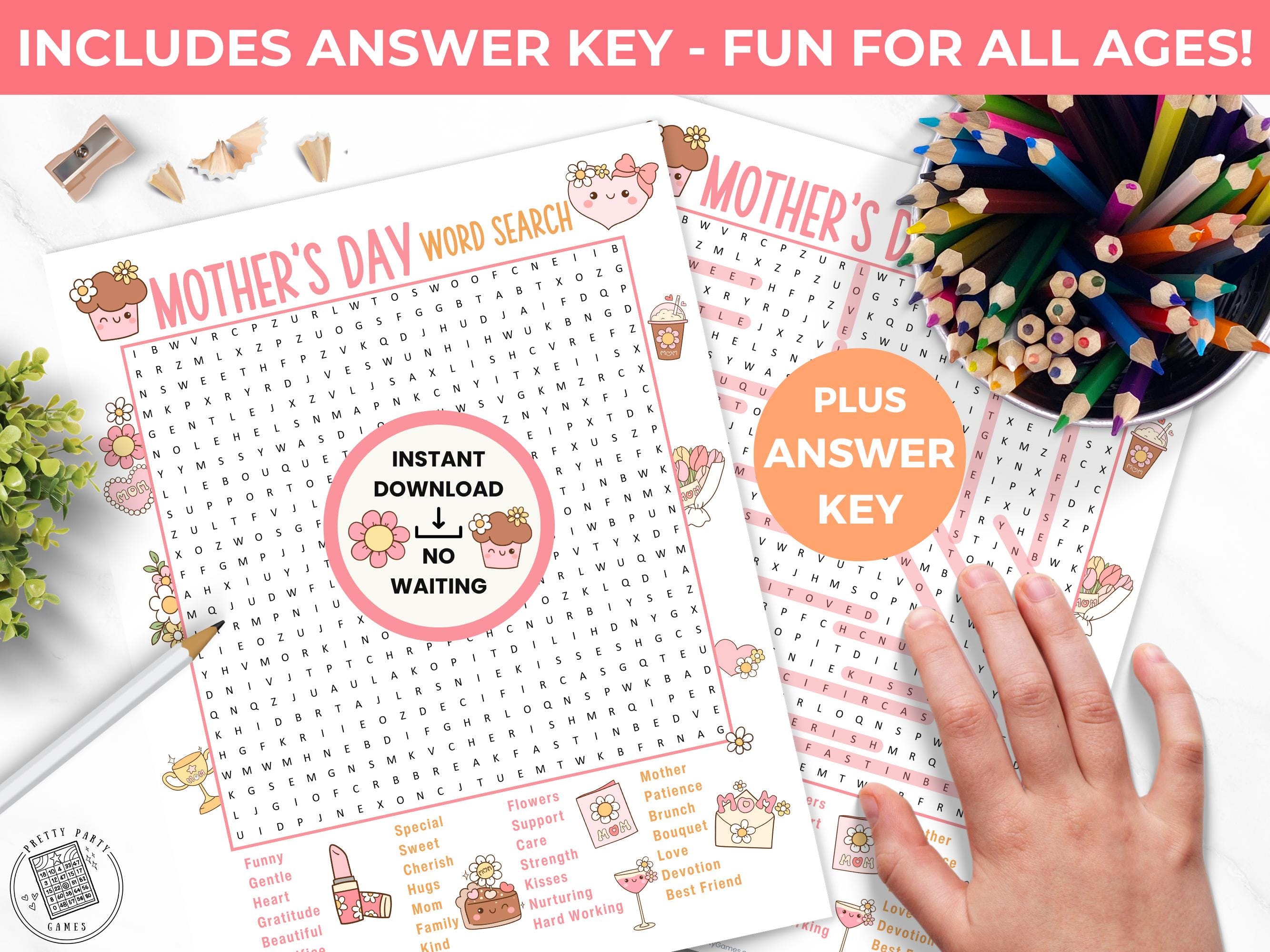 Mother's Day Word Search, Printable Word Search Puzzle, Mother's Day ...