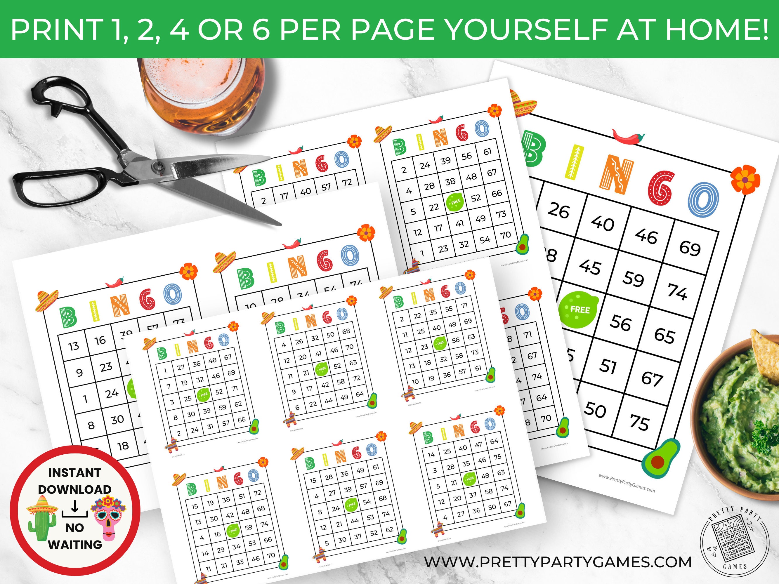 50 Fiesta Bingo Cards, Mexican Fiesta Printable Party Games, Cinco De ...