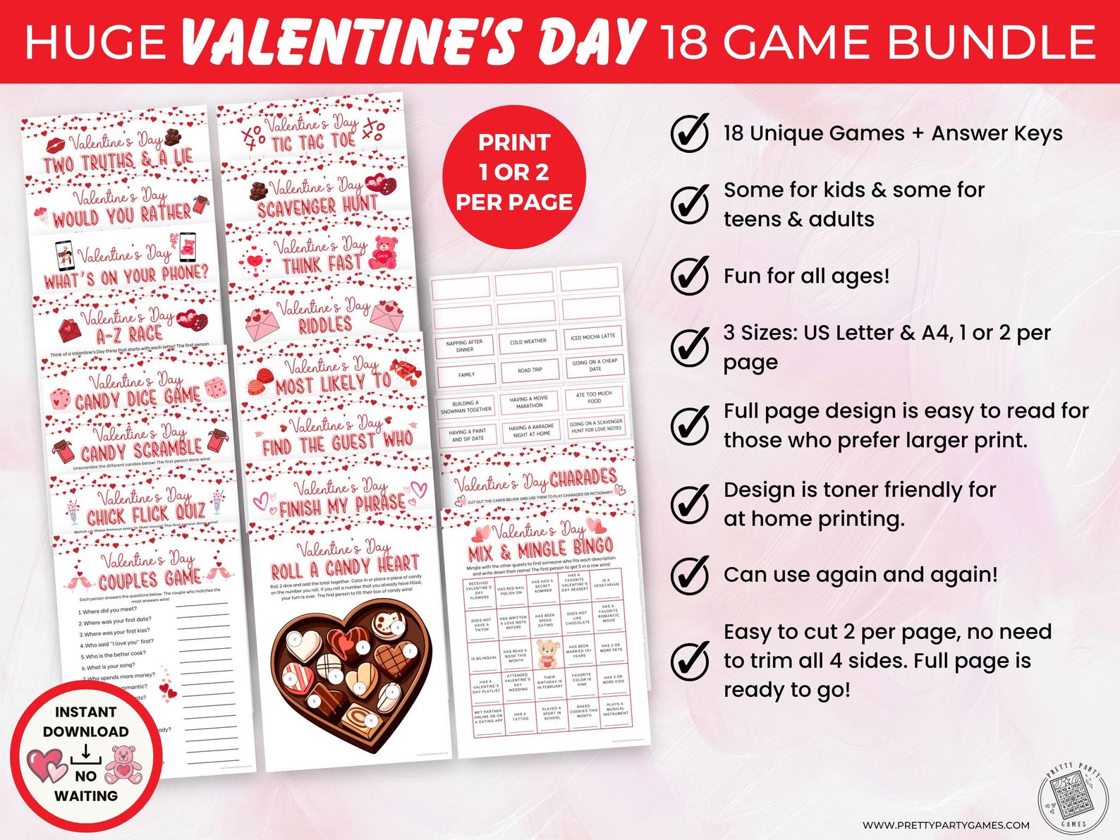 18 Printable Valentines Day Games Bundle, Great for Classroom Work ...