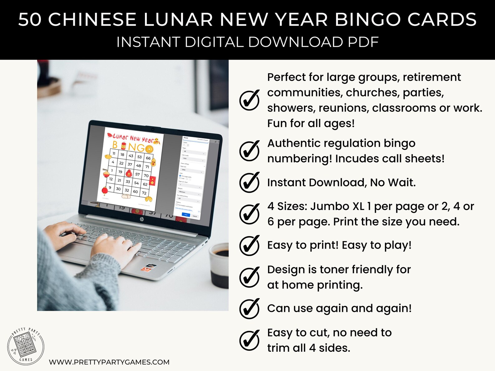50 Printable Lunar Chinese New Year Bingo Cards With Numbers, 2025 Year ...