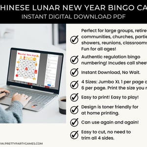 50 Printable Lunar Chinese New Year Bingo Cards With Numbers, 2025 Year ...