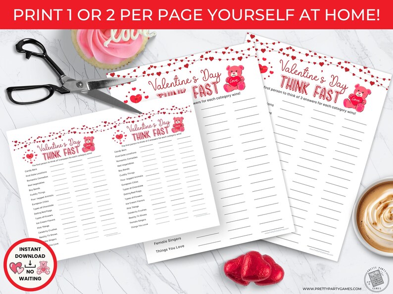 Valentines Day Think Fast Game, Valentines Party Games for Family or ...