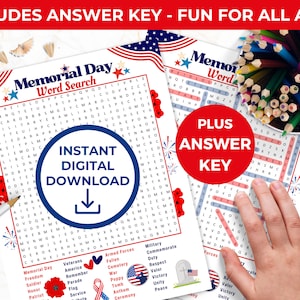 Memorial Day Word Search Puzzle and Solution, Family Games for Adults ...