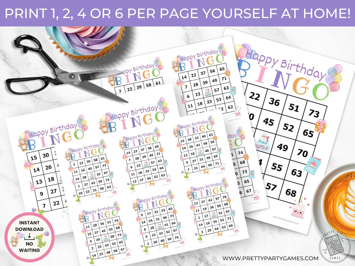 500 Printable Happy Birthday Bingo Cards With Numbers, Cute Kids ...