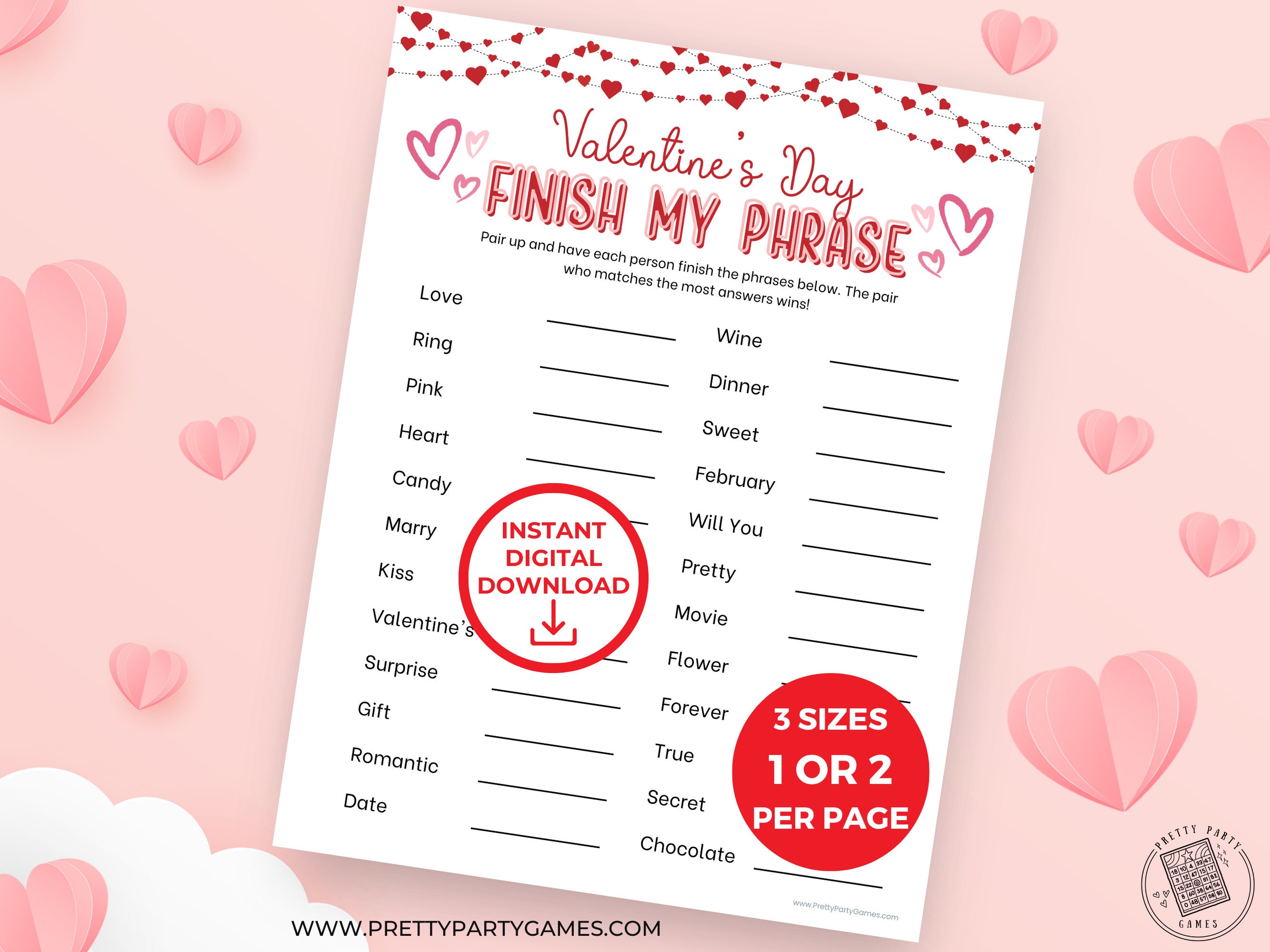 Valentines Day Finish My Phrase Game, Fun Valentines Party Games, Games ...