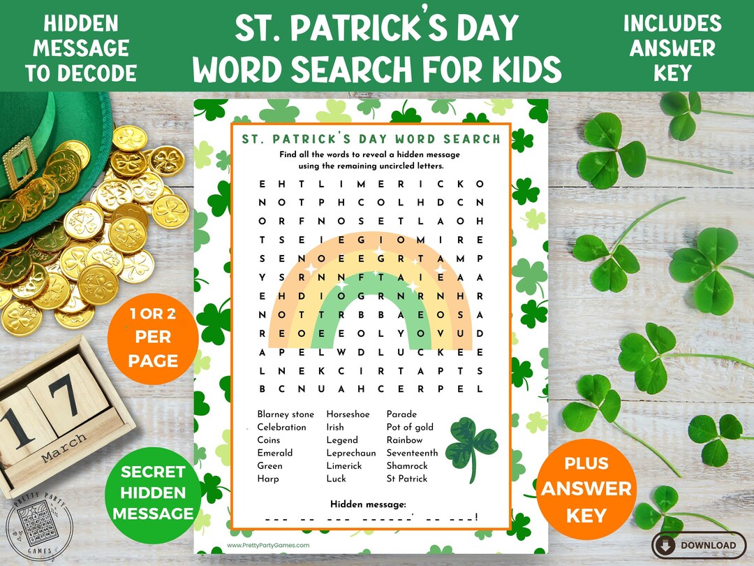 Printable St Patrick Word Search for Kids, Fun St. Patrick’s Day ...