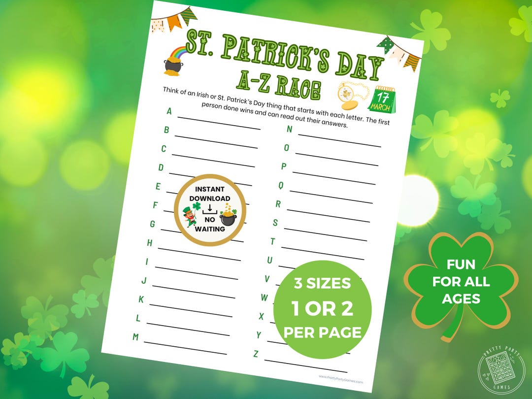 St. Patrick's Day A-Z Game Printable, Office Party A to Z Game, St ...