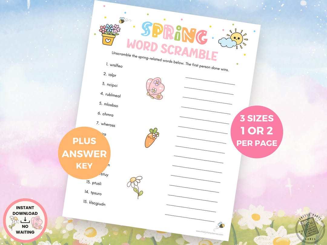 Spring Word Scramble, Spring Fling Games for Kids, Family Game Night ...