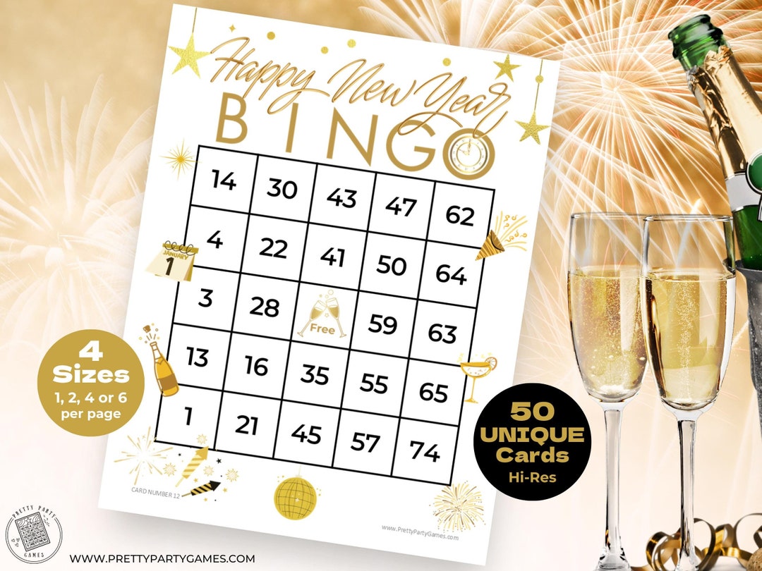 50 Printable New Years Eve Bingo Cards With Numbers, NYE Bingo Game for ...