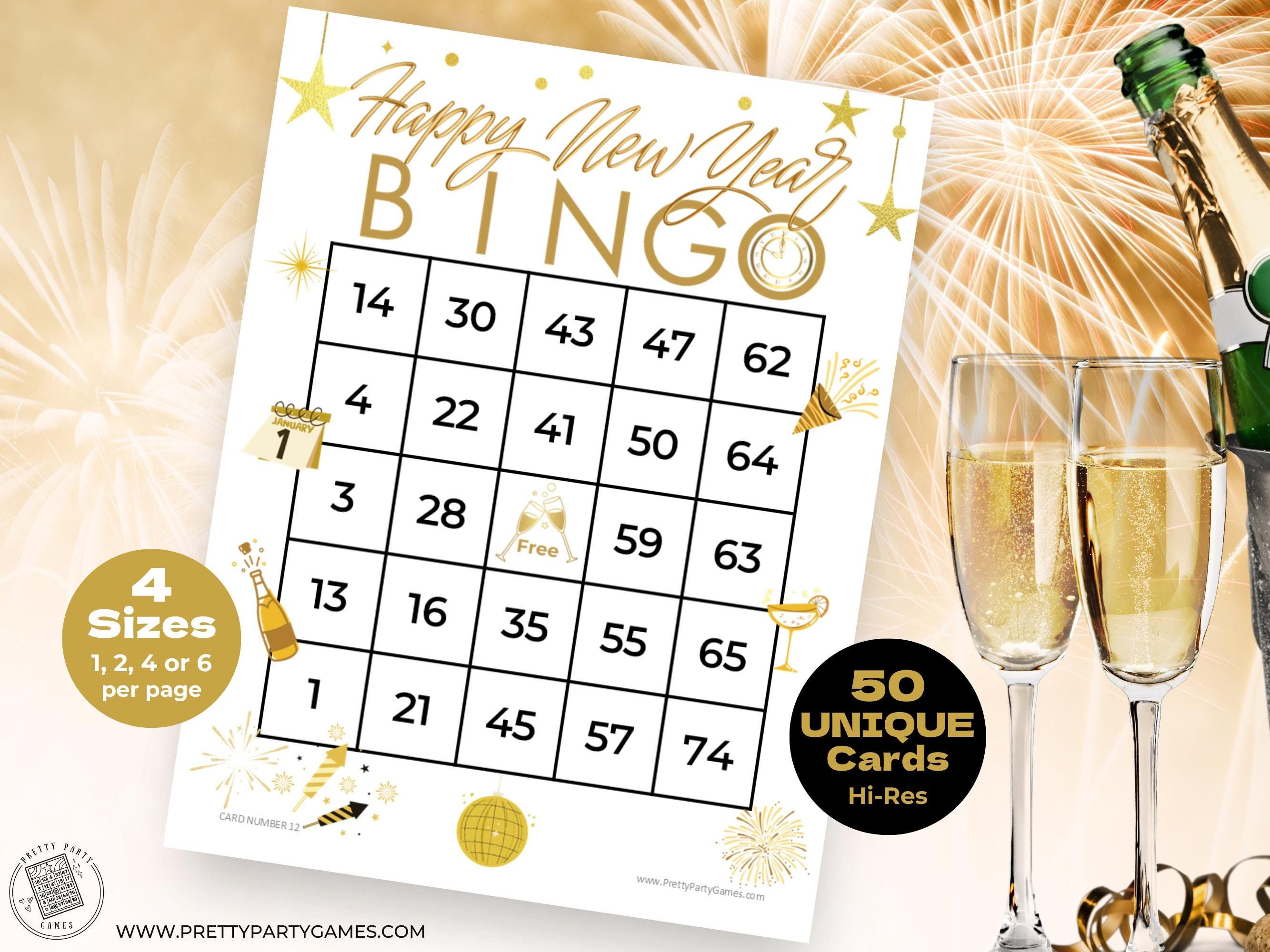 50 Printable New Years Eve Bingo Cards With Numbers, NYE Bingo Game for ...