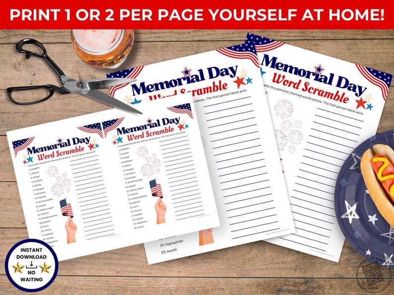 Memorial Day Word Scramble Game, Printable Party Games for Kids ...