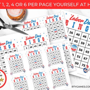 50 Labor Day Bingo Cards With Numbers, 4 Sizes: 1, 2, 4 or 6 per Page ...