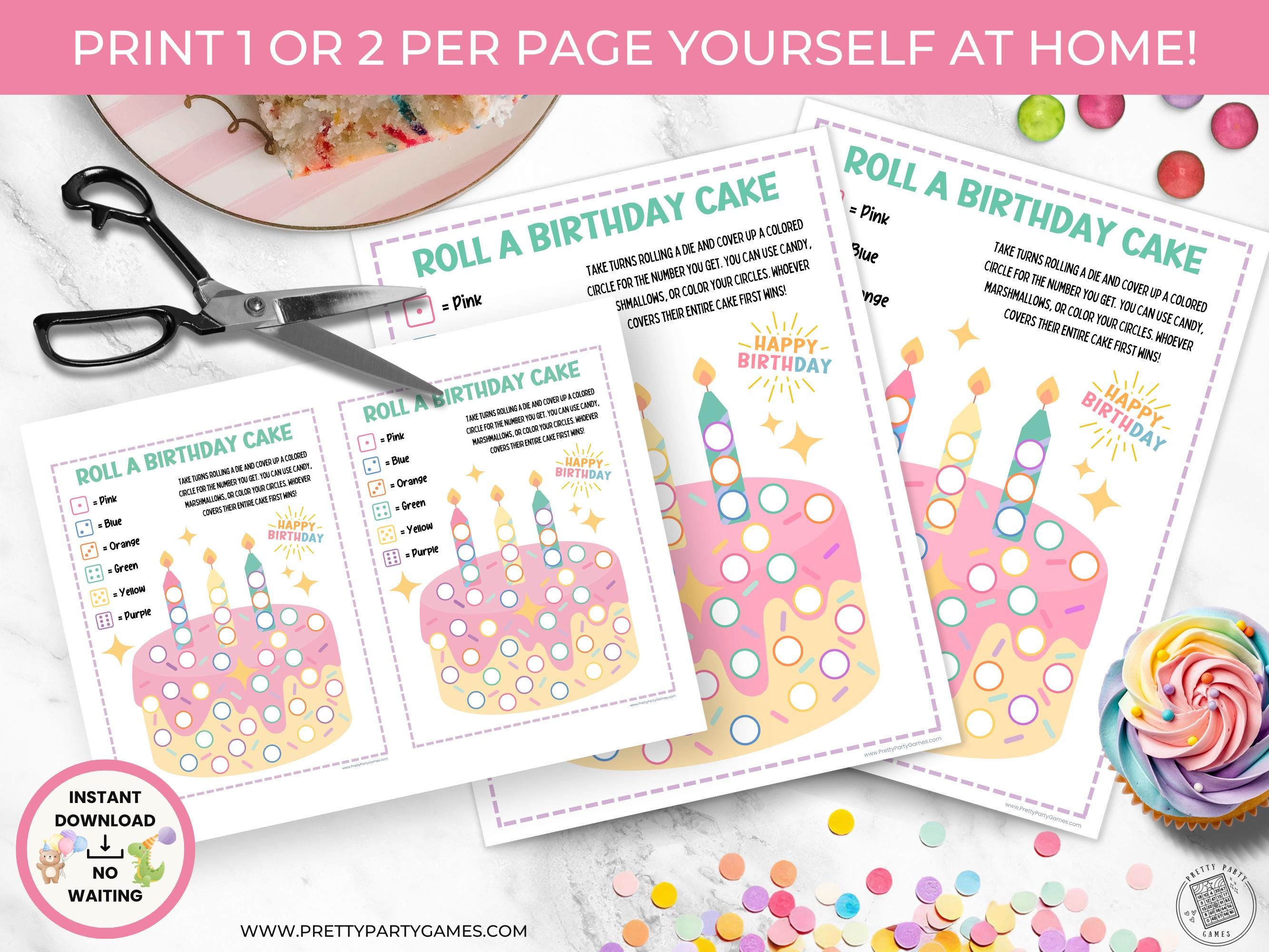 Fun Birthday Candy Dice Game for Kids, Roll A Birthday Cake Dice Game ...