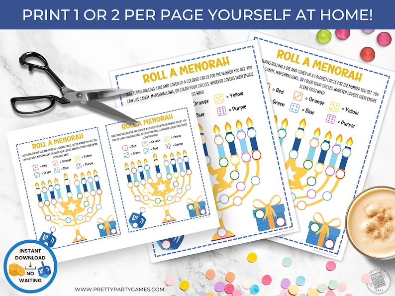 Roll A Dice Menorah & Dreidel Printable Game, Hanukkah Party Games for ...