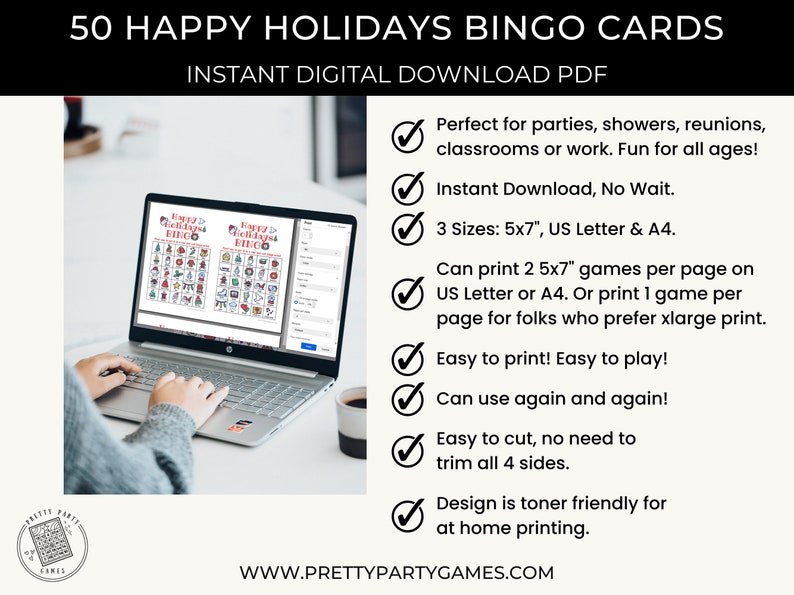 50 Printable Happy Holidays Bingo Cards, Holiday Bingo With Pictures ...