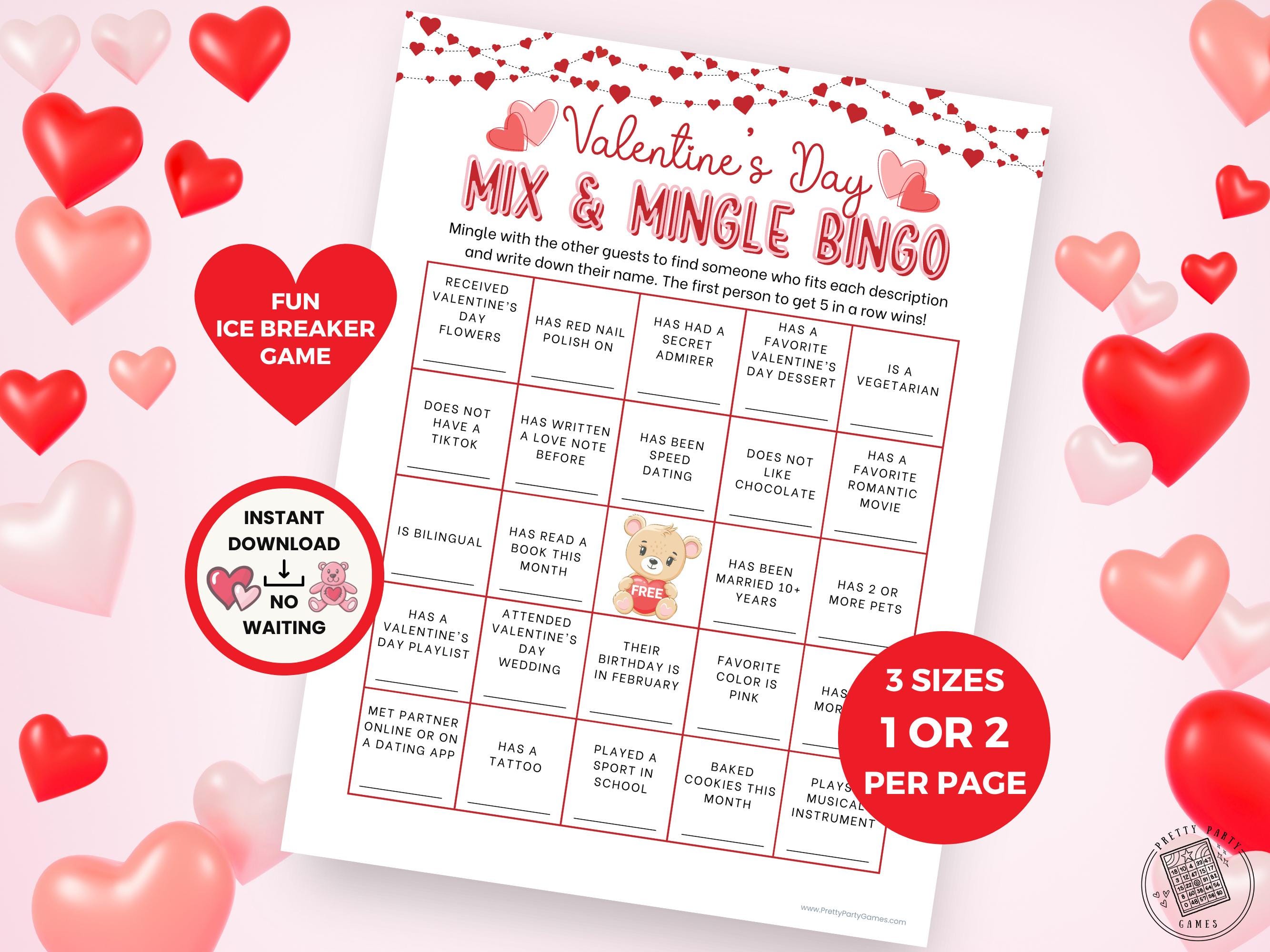 Valentines Day Mix & Mingle Bingo, Fun Valentines Party Games ...