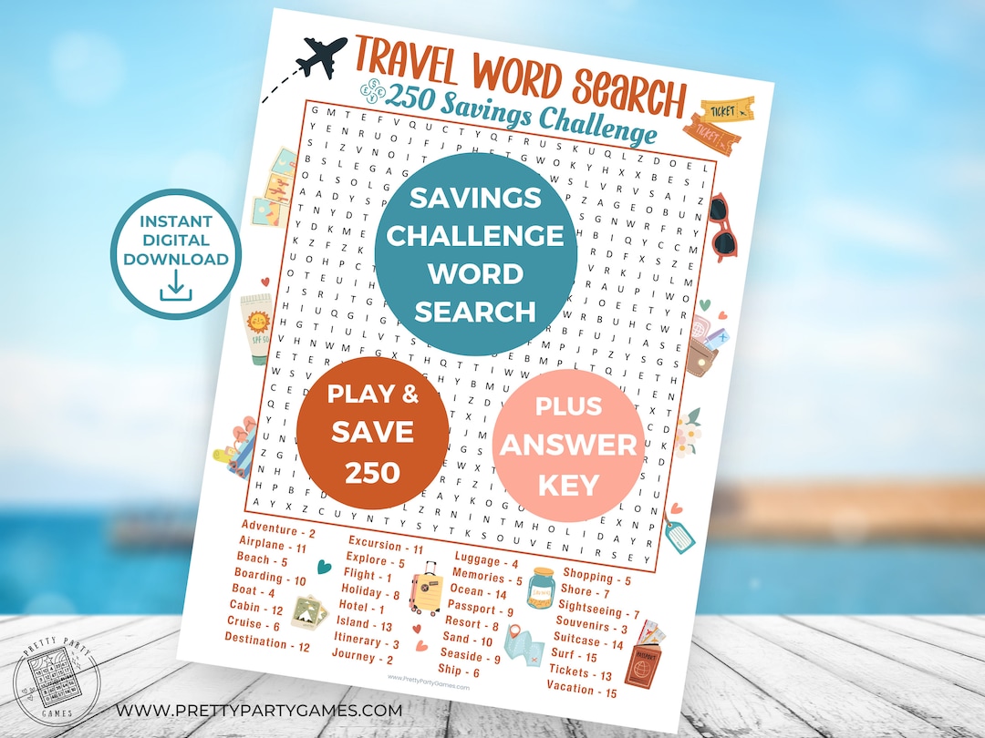 Word Search Savings Challenge, Travel Word Search Printable + Solution ...