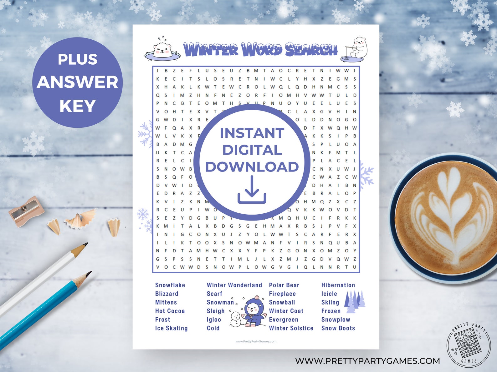 Winter Word Search Printable for Kids & Adults + Answer Key, Holiday ...