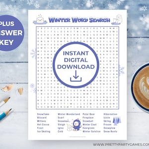 Winter Word Search Printable for Kids & Adults + Answer Key, Holiday ...