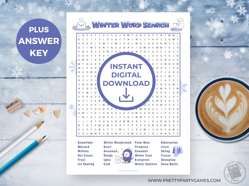 Winter Word Search Printable for Kids & Adults + Answer Key, Holiday ...