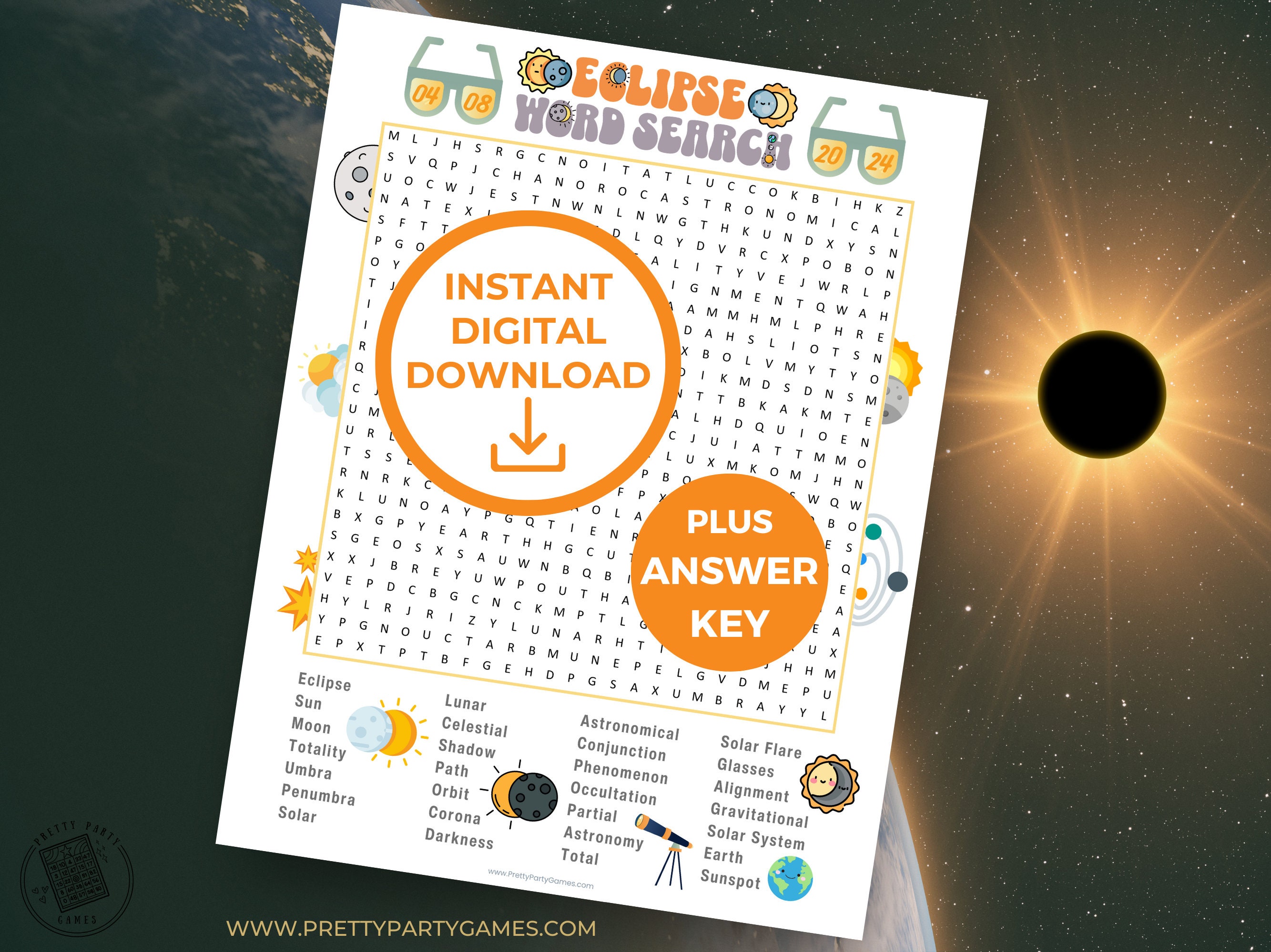 April 8 2024 Total Solar Eclipse Game, Solar Eclipse Word Search Puzzle ...