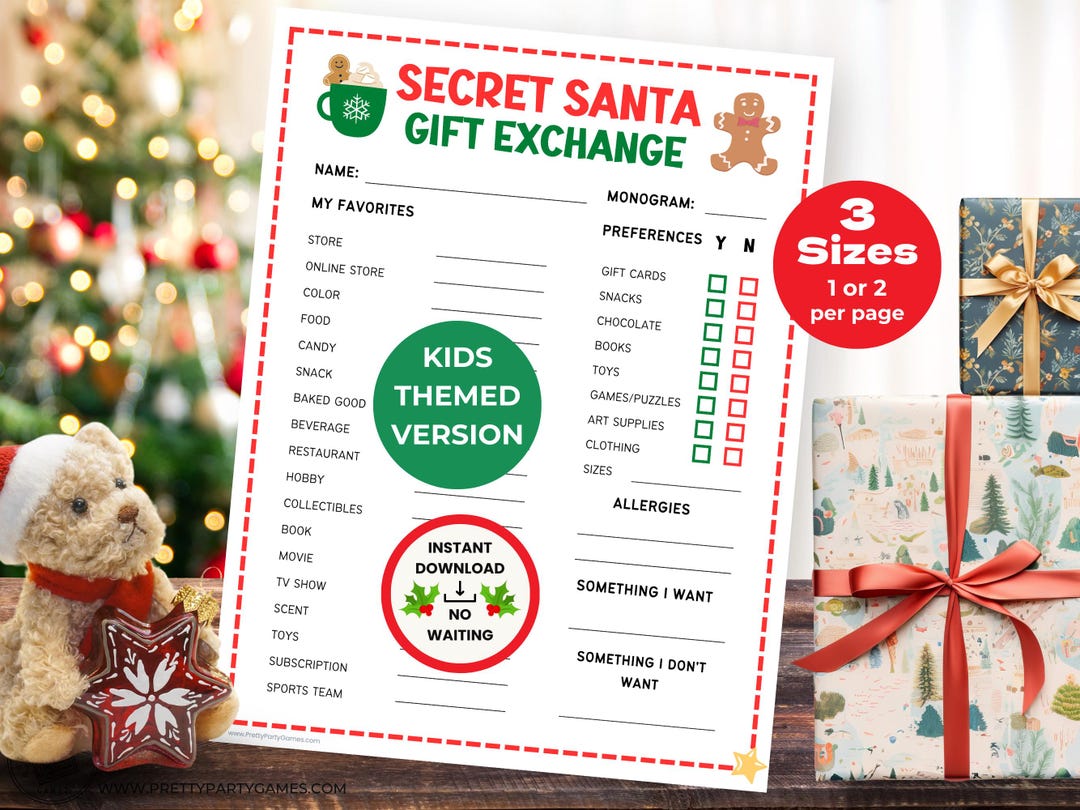 Christmas Secret Santa Survey for Kids, Printable Wish List ...