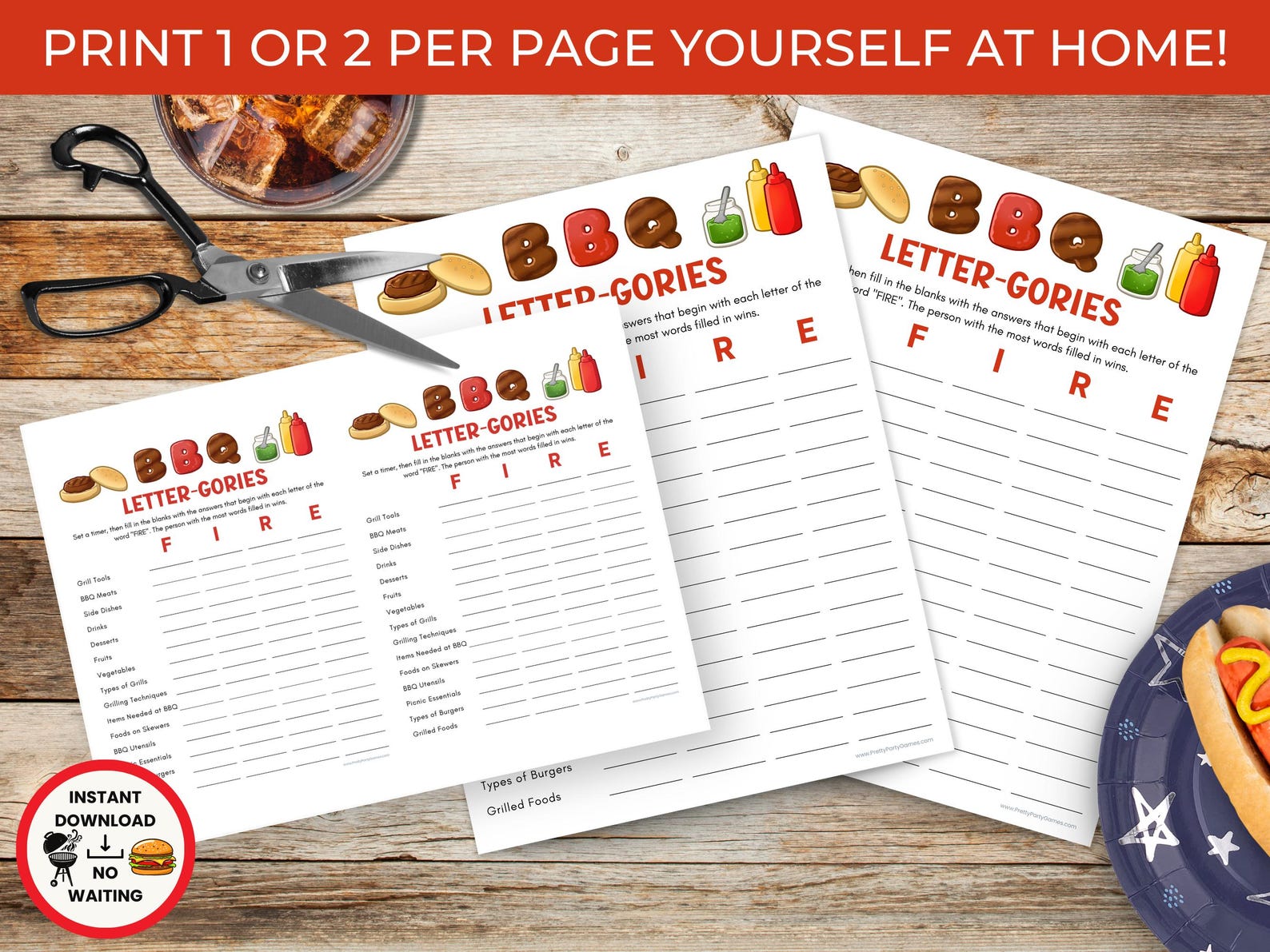Backyard BBQ Letter-gories Word Game, Summer Cookout Activities, Think ...