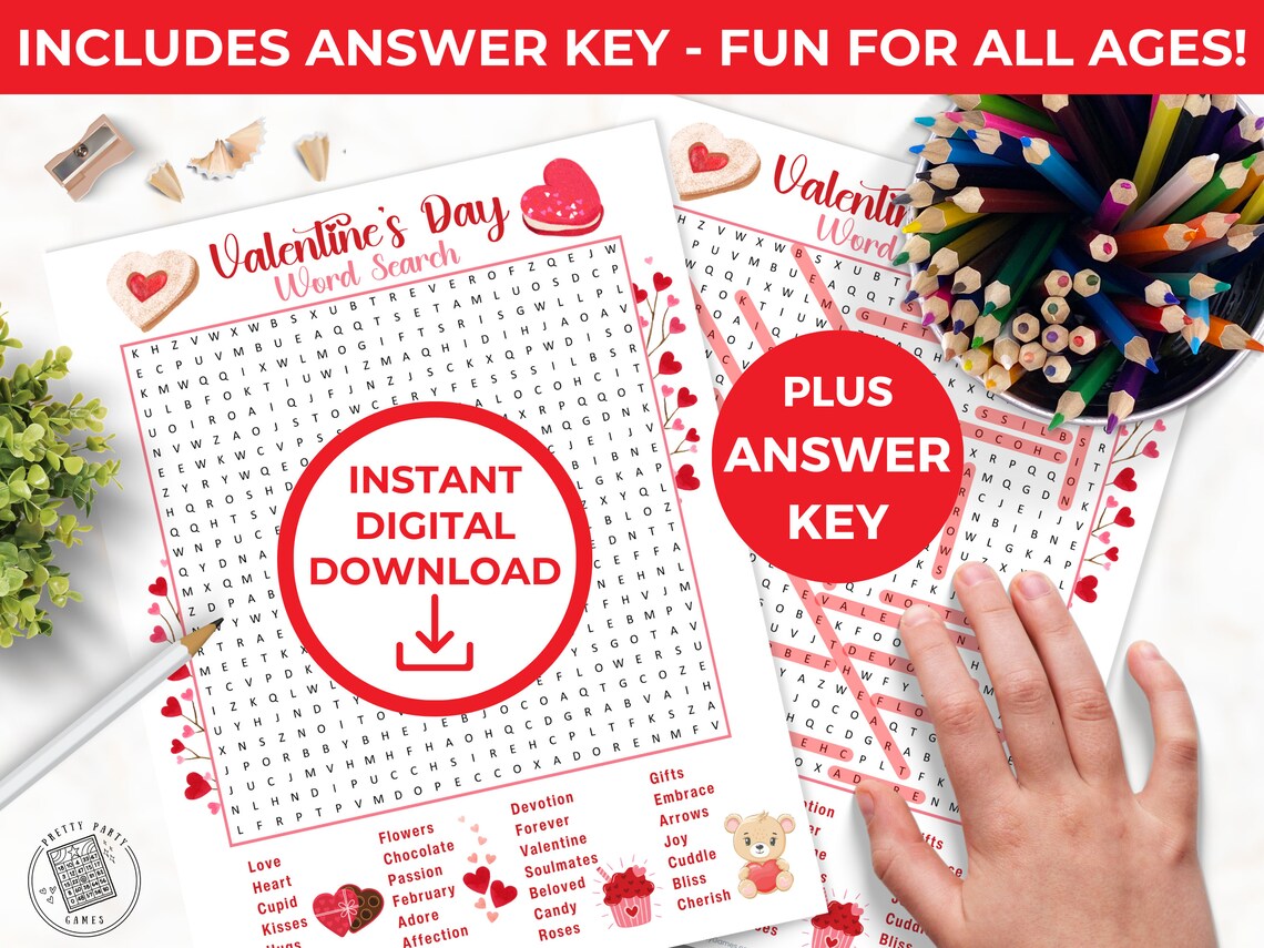 Printable Valentines Day Word Search Game for Kids & Adults + Answer ...