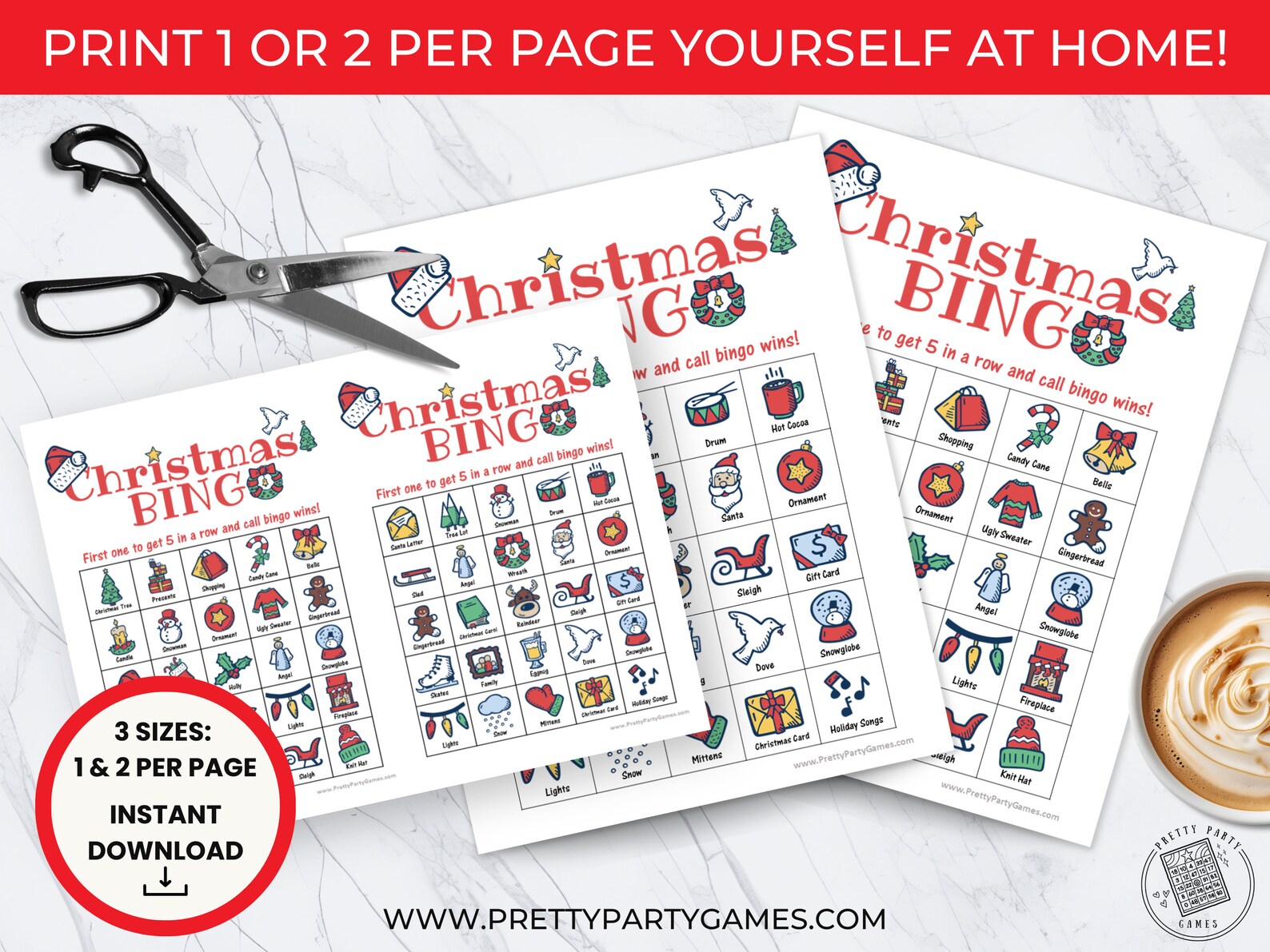 50 Printable Christmas Bingo Cards, Holiday Bingo Game, Fun Family ...