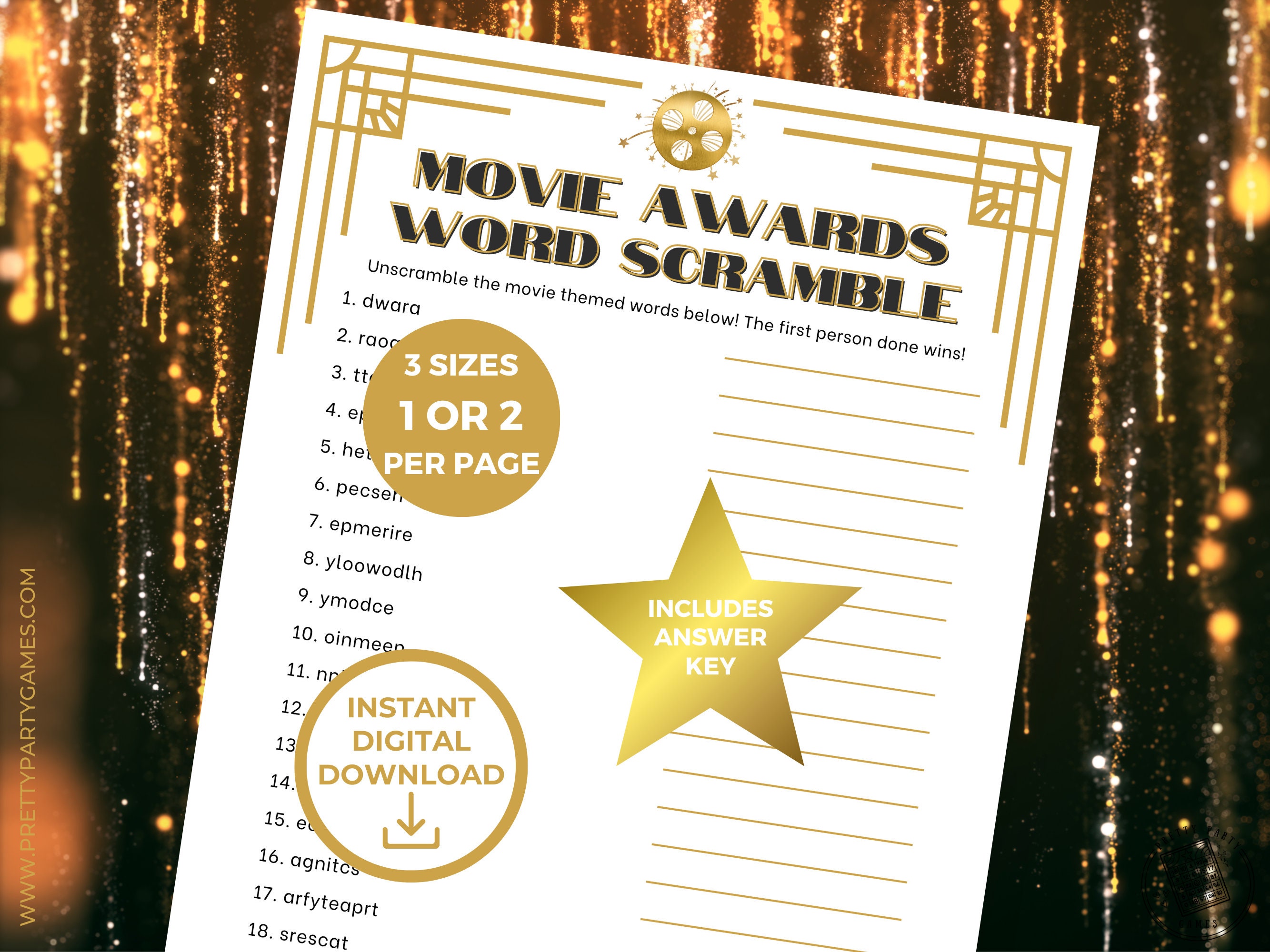 Movie Awards Word Scramble With Answer Key, Movie Awards Party Games ...