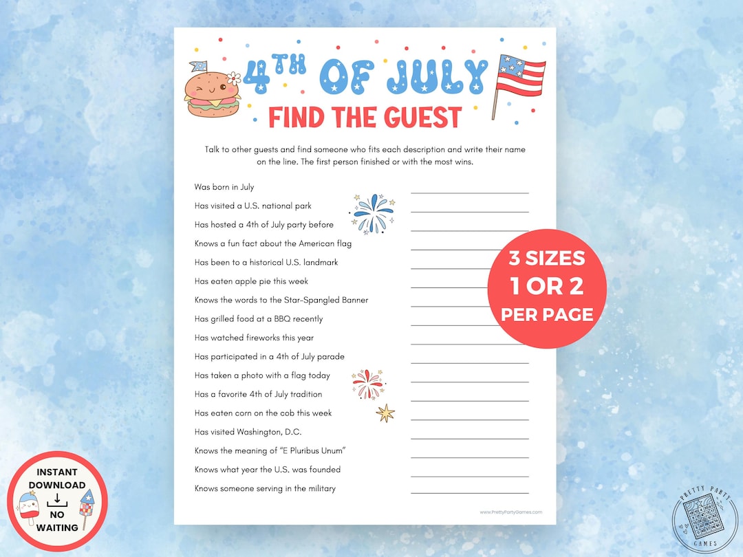 4th of July Find the Guest Game, Independence Day Cookout Activities ...