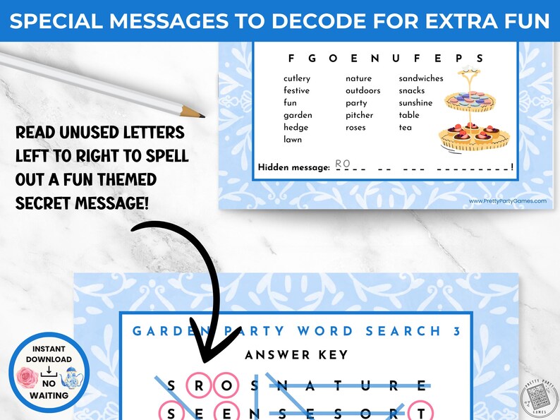 4 Printable Tea Party Word Search Puzzles for Kids, Unique Garden Party ...