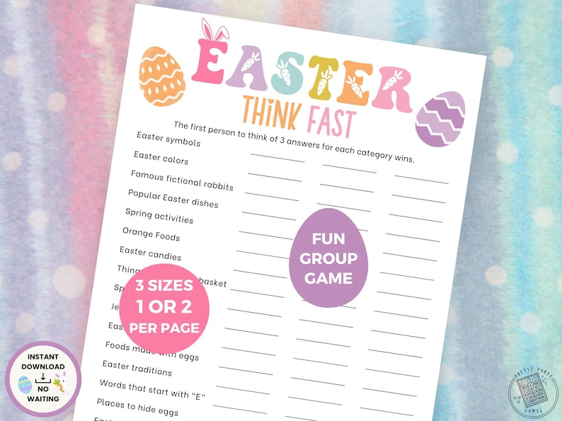 Easter Think Fast Game, Printable Easter Party Games, Easter Games for ...