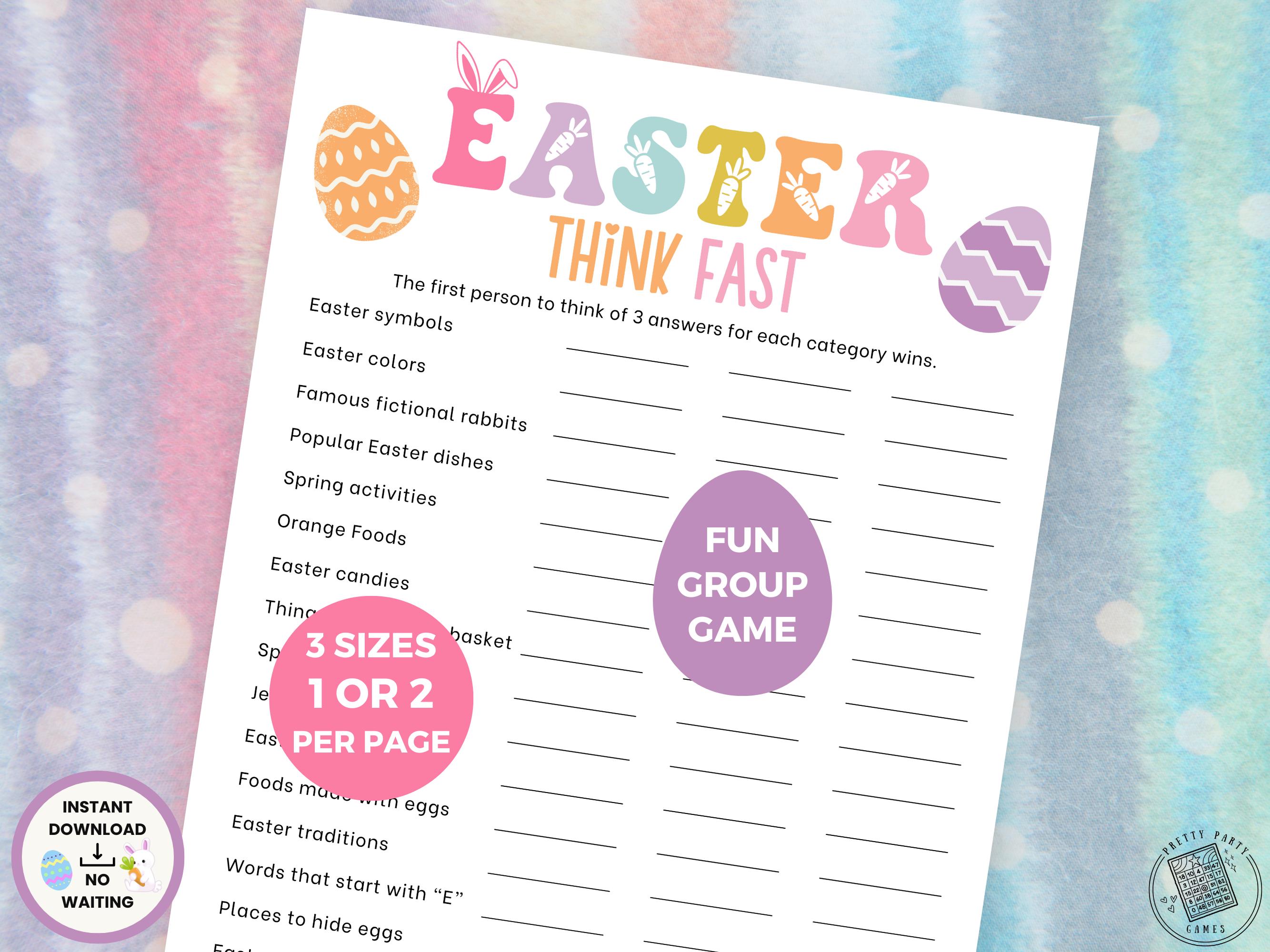 Easter Think Fast Game, Printable Easter Party Games, Easter Games for ...