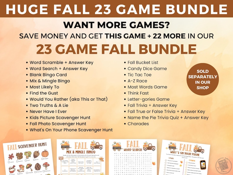 Fall Scavenger Hunt Printable, Colorful Autumn Pumpkin Patch Games for ...