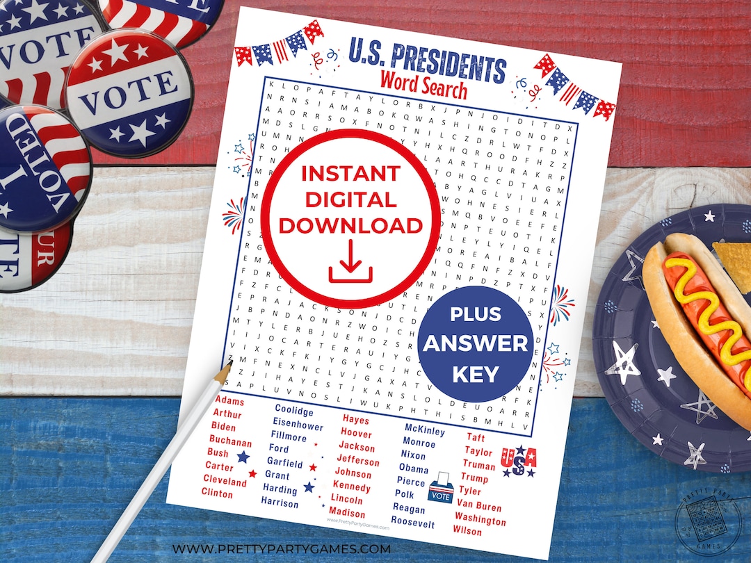 US Presidents Day Printable Word Search for Kids & Adults + Answer Key ...